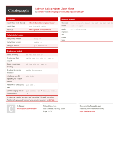 42 Rails Cheat Sheets - Cheatography.com: Cheat Sheets For Every Occasion
