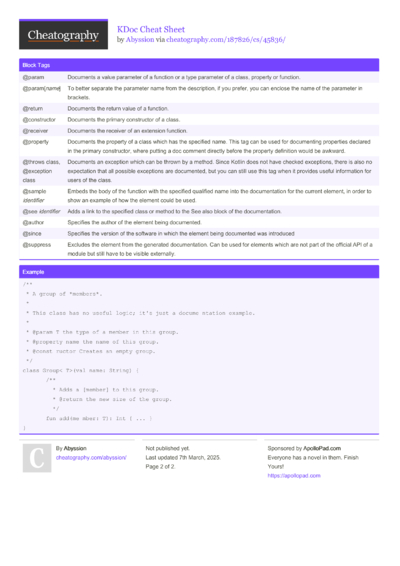 1 Kdoc Cheat Sheet - Cheatography.com: Cheat Sheets For Every Occasion
