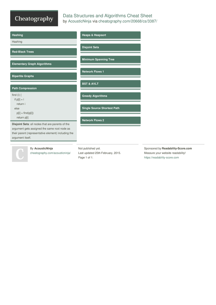 Data Structures and Algorithms Cheat Sheet by AcousticNinja - Download ... Data Structures and Algorithms Cheat Sheet by AcousticNinja - Download ...