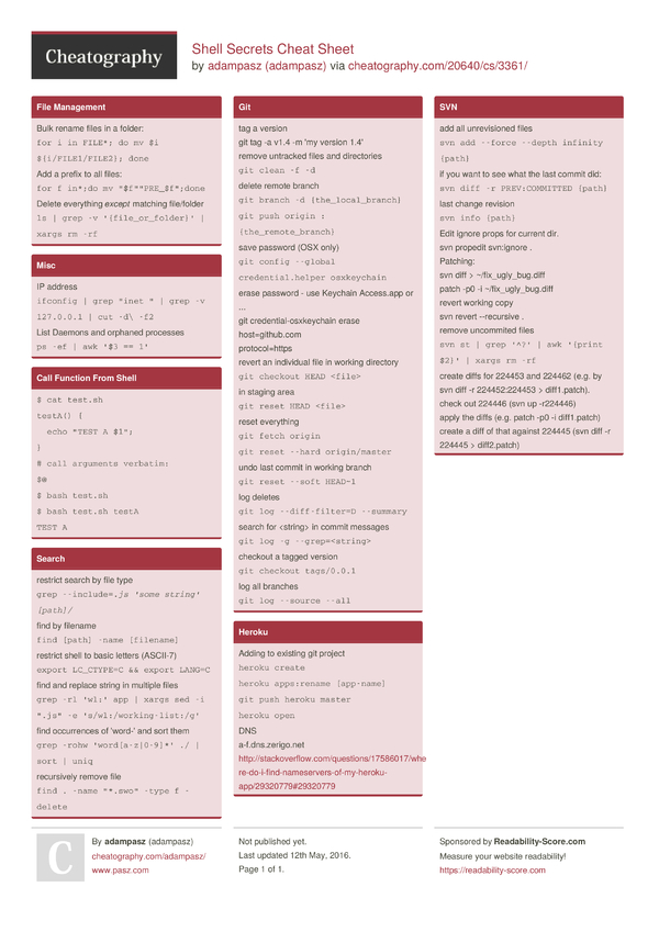 Shell Secrets Cheat Sheet by adampasz - Download free from Cheatography ...
