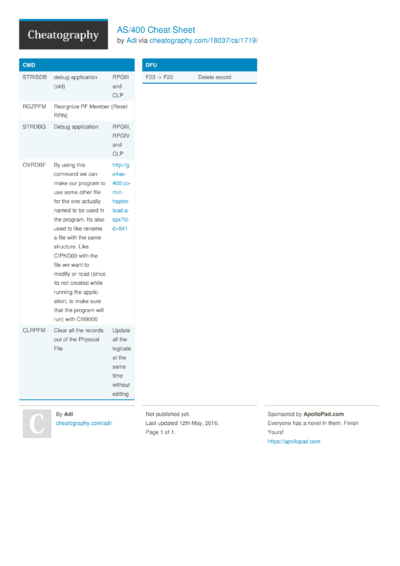 3 As400 Cheat Sheets - Cheatography.com: Cheat Sheets For Every Occasion