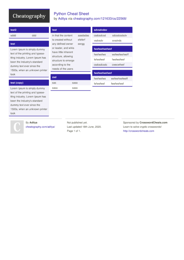 Python Cheat Sheet by Aditya - Download free from Cheatography ...