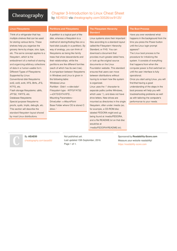 Chapter 3-Introduction to Linux Cheat Sheet by AEAE00 - Download free ...