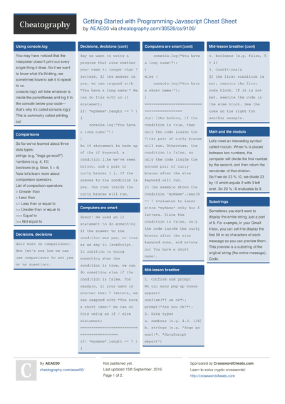260 JavaScript Cheat Sheets - Cheatography.com: Cheat Sheets For Every Occasion