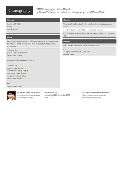 18 Sass Cheat Sheets - Cheatography.com: Cheat Sheets For Every Occasion
