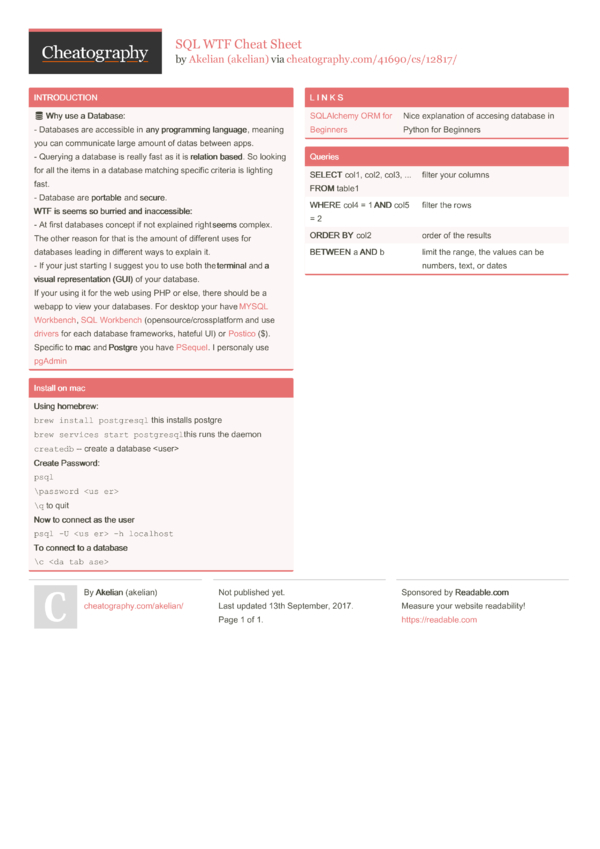 SQL WTF Cheat Sheet by akelian - Download free from Cheatography ...