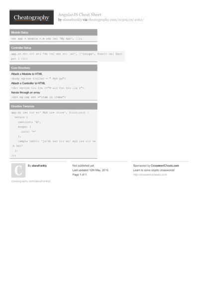 27 AngularJS Cheat Sheets - Cheatography.com: Cheat Sheets For Every ... 27 AngularJS Cheat Sheets - Cheatography.com: Cheat Sheets For Every ...