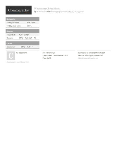 3 Webstorm Cheat Sheets - Cheatography.com: Cheat Sheets For Every Occasion