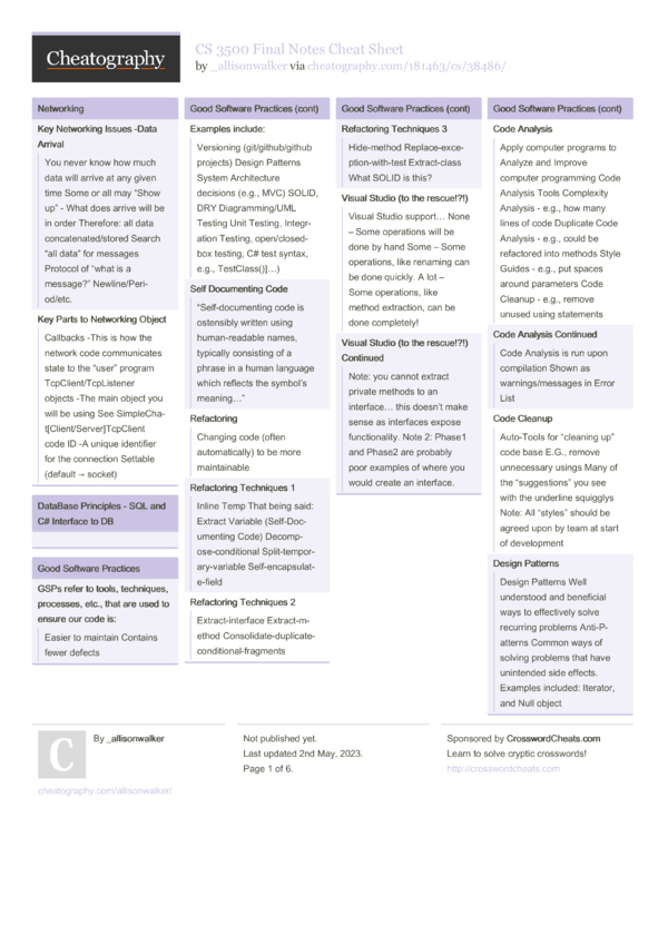 CS 3500 Final Notes Cheat Sheet by _allisonwalker - Download free from ...