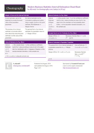 Chapter 7: Sampling and Sampling Distributions Cheat Sheet by allyrae97 ...