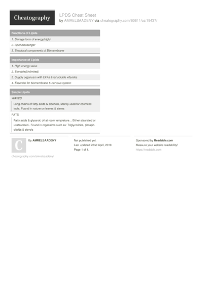 3 Lipids Cheat Sheets - Cheatography.com: Cheat Sheets For Every Occasion