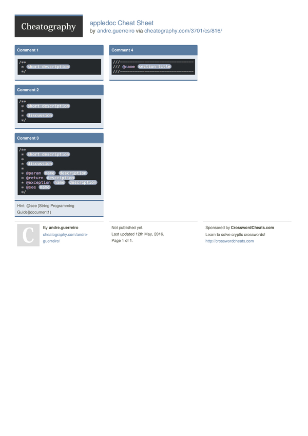 appledoc Cheat Sheet by andre.guerreiro - Download free from ...