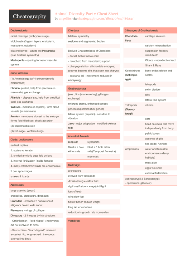 Animal Diversity Part 2 Cheat Sheet by angellizs - Download free from ...