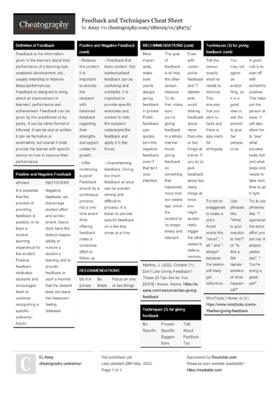22 Feedback Cheat Sheets - Cheatography.com: Cheat Sheets For Every ...