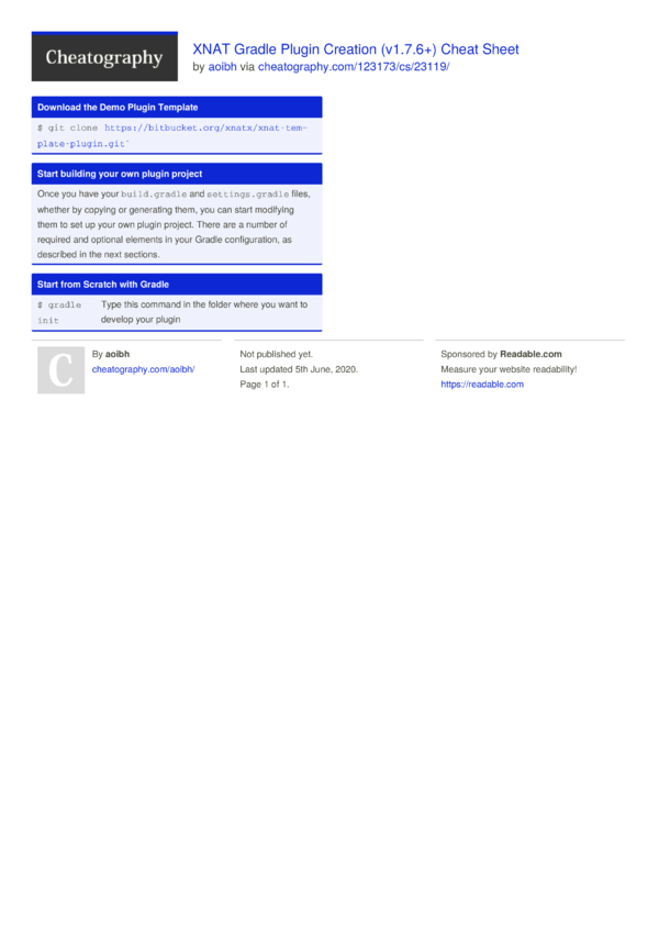 XNAT Gradle Plugin Creation (v1.7.6+) Cheat Sheet by aoibh - Download ...
