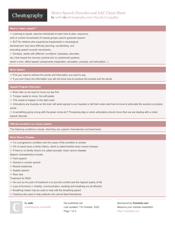 Motor Speech Disorder and AAC Cheat Sheet by aoife - Download free from ...