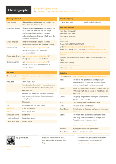 Cheat Sheets from December, 2016 - Cheatography.com: Cheat Sheets For ...