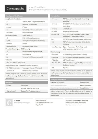 13 Nmap Cheat Sheets - Cheatography.com: Cheat Sheets For Every Occasion