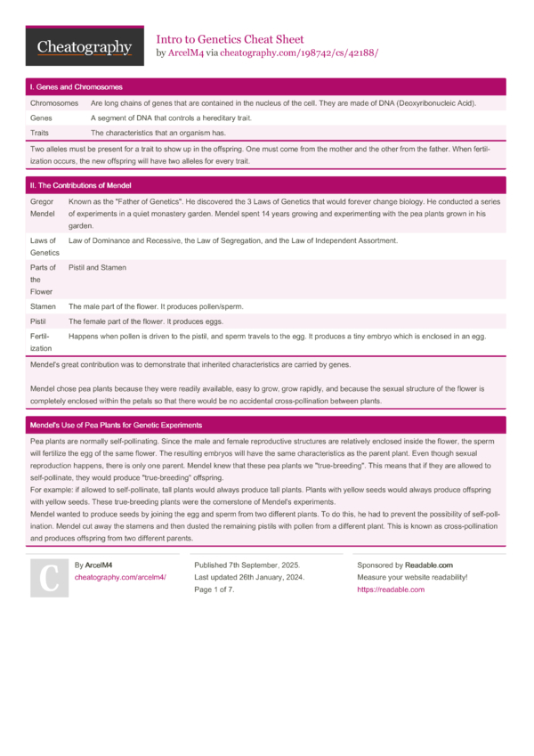 Intro to Genetics Cheat Sheet by ArcelM4 - Download free from ...
