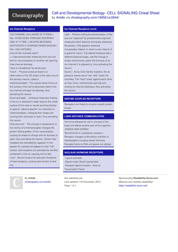 Cell and Developmental Biology- CELL SIGNALING Cheat Sheet by Arielle ...