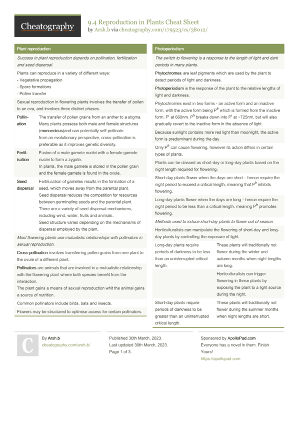 9.4 Reproduction in Plants Cheat Sheet by Arsh.b - Download free from ...