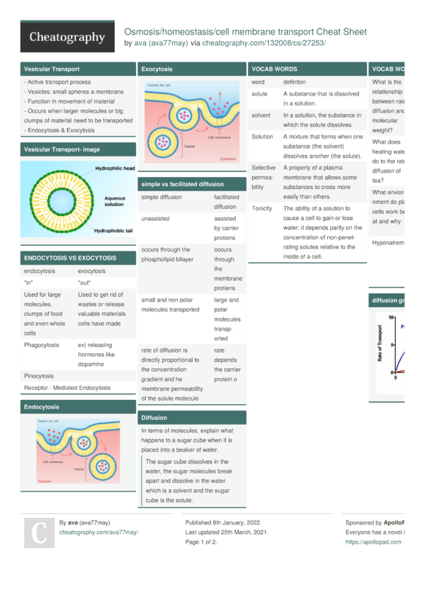 Osmosis/homeostasis/cell membrane transport Cheat Sheet by ava77may ...