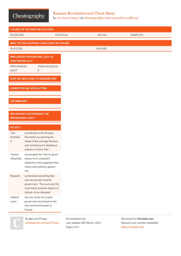 Russian Revolution test Cheat Sheet by ava77may - Download free from ...