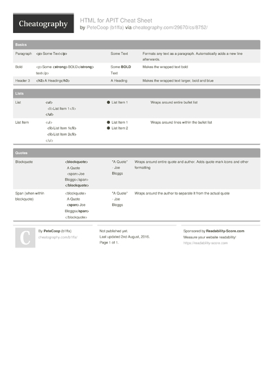 120 HTML Cheat Sheets - Cheatography.com: Cheat Sheets For Every Occasion