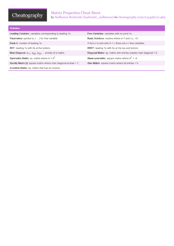 Matrix Properties Cheat Sheet by barkataki_sudhansu - Download free from Cheatography ...