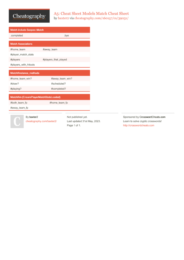 A5: Cheat Sheet Models Match Cheat Sheet by baxter2 - Download free ... A5: Cheat Sheet Models Match Cheat Sheet by baxter2 - Download free ...