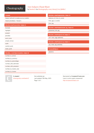 81 Ruby Cheat Sheets - Cheatography.com: Cheat Sheets For Every Occasion