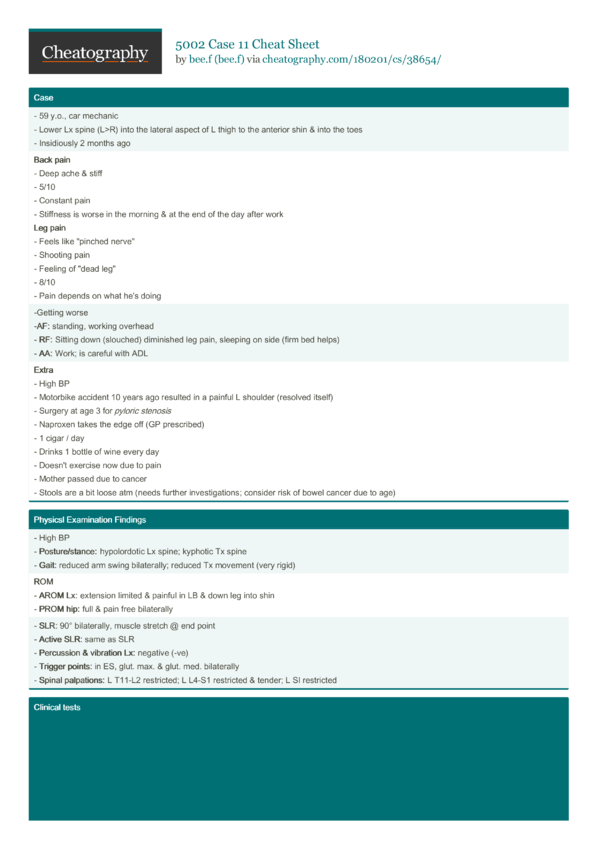 5002 Case 11 Cheat Sheet by bee.f - Download free from Cheatography - Cheatography.com: Cheat ...