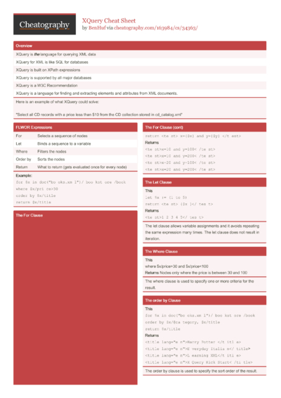 24 Xml Cheat Sheets - Cheatography.com: Cheat Sheets For Every Occasion