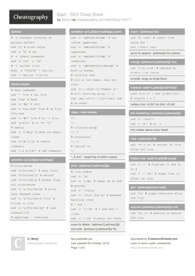 101 Bash Cheat Sheets - Cheatography.com: Cheat Sheets For Every Occasion