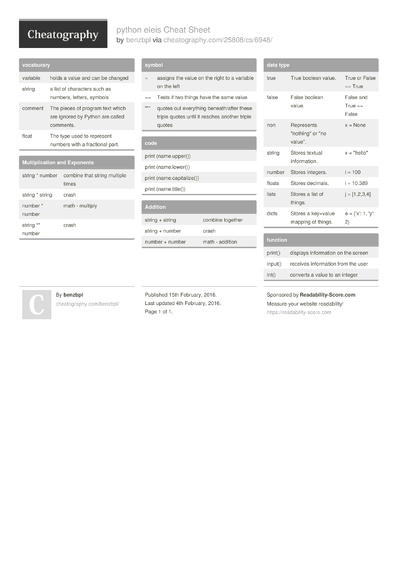 Cheat Sheets Matching "python" - Cheatography.com: Cheat Sheets For ...
