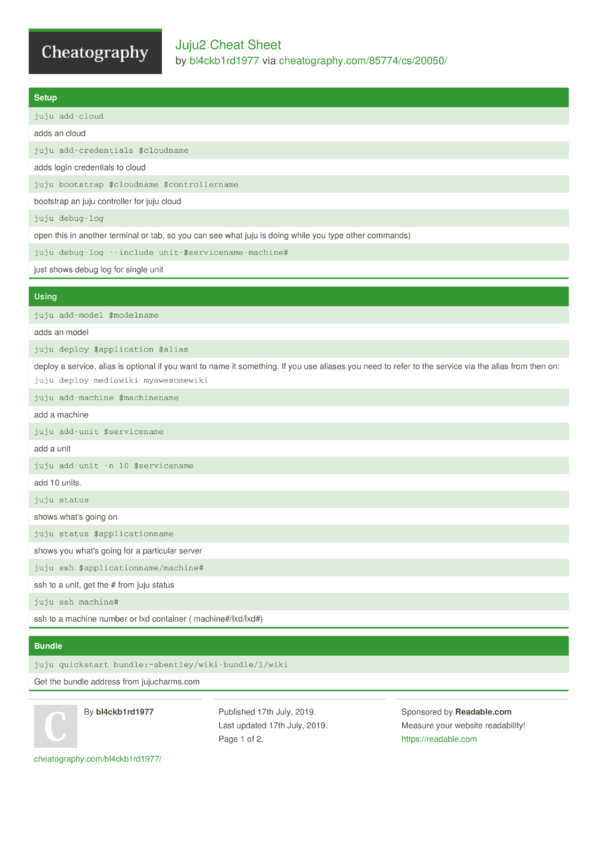 Juju2 Cheat Sheet by bl4ckb1rd1977 - Download free from Cheatography ...