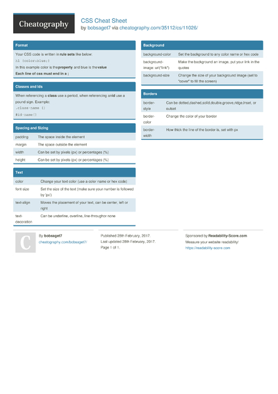 Cheat Sheets Matching "css" - Cheatography.com: Cheat Sheets For Every Occasion