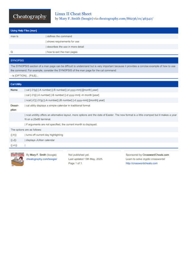 Linux II Cheat Sheet by boogie - Download free from Cheatography ...