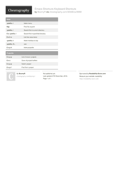 58 Emacs Cheat Sheets - Cheatography.com: Cheat Sheets For Every Occasion
