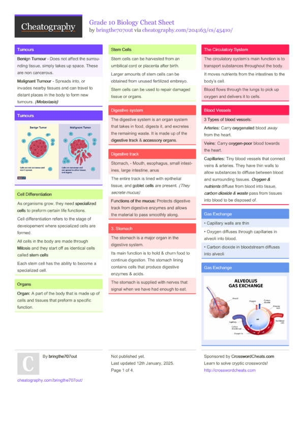 Grade 10 Biology Cheat Sheet by bringthe707out - Download free from Cheatography - Cheatography ...
