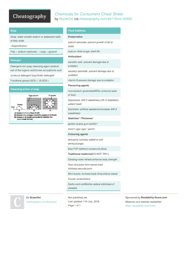 Chemicals for Consumers Cheat Sheet by BryanOoi - Download free from ...
