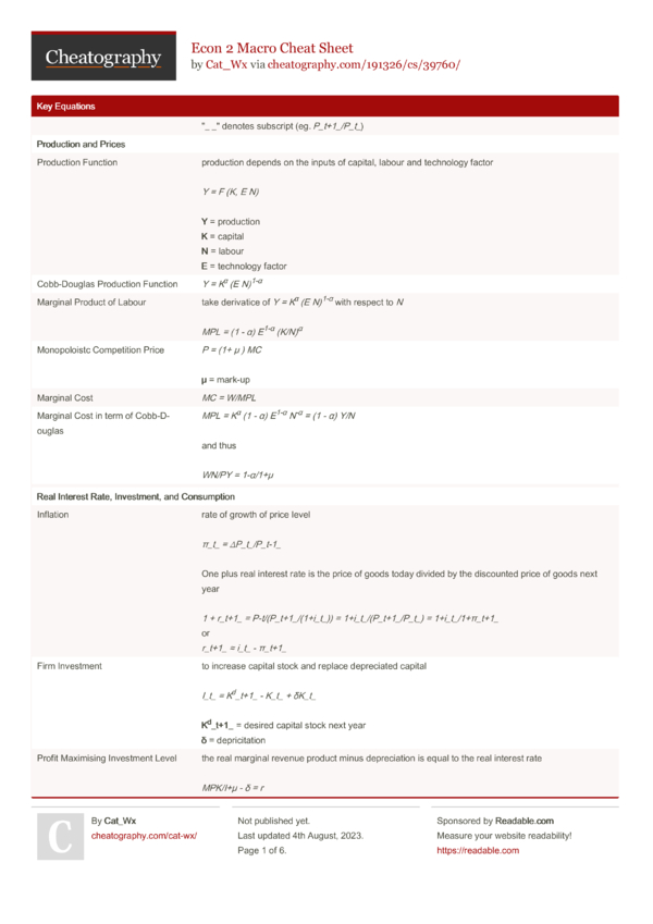 Econ 2 Macro Cheat Sheet by Cat_Wx - Download free from Cheatography ...