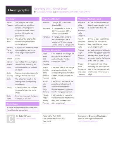 Geometry Unit 8 Cheat Sheet by CCRoses - Download free from ...