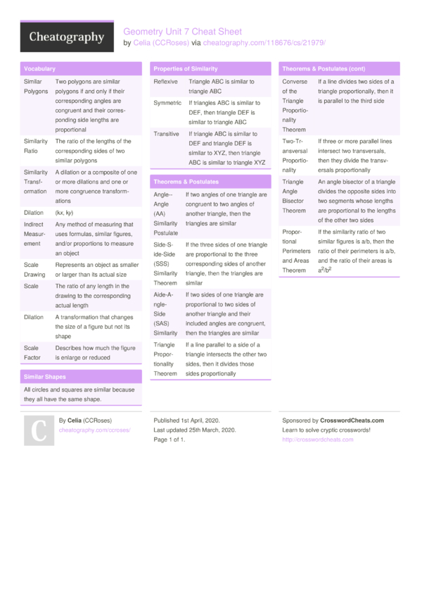 Geometry Unit 7 Cheat Sheet by CCRoses - Download free from Cheatography - Cheatography.com ...