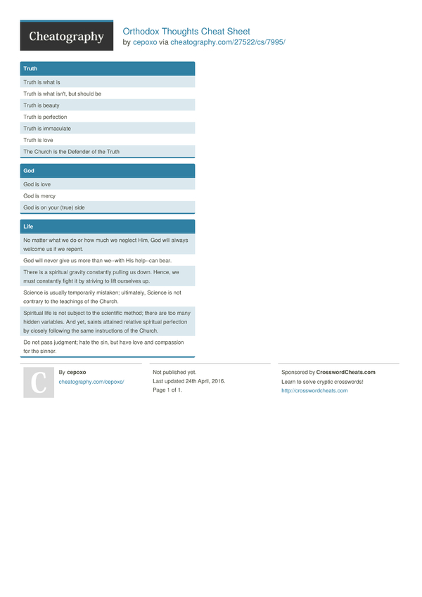 Orthodox Thoughts Cheat Sheet by cepoxo - Download free from ...