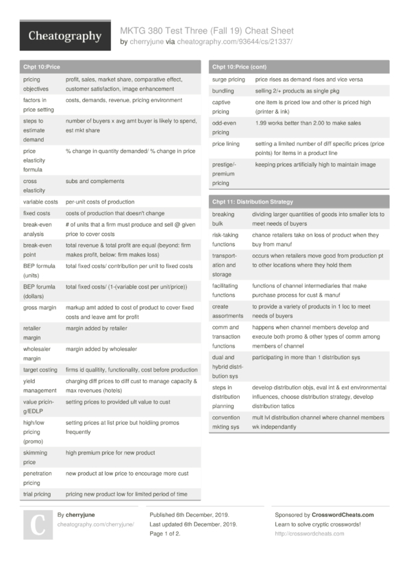 MKTG 380 Test Three (Fall 19) Cheat Sheet by cherryjune - Download free ...