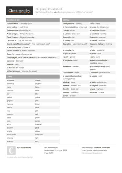 19 Italian Cheat Sheets - Cheatography.com: Cheat Sheets For Every Occasion