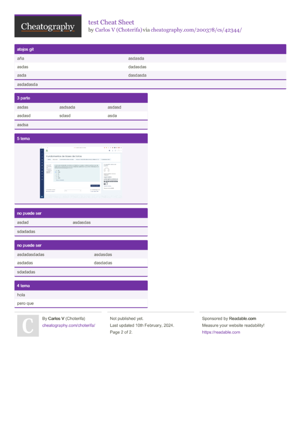 test Cheat Sheet by Choterifa - Download free from Cheatography ...