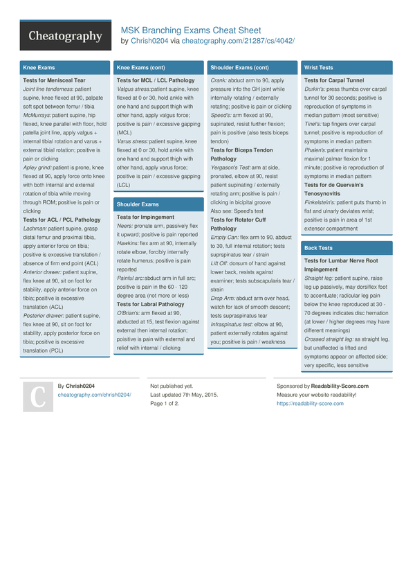 MSK Branching Exams Cheat Sheet by Chrish0204 - Download free from ...