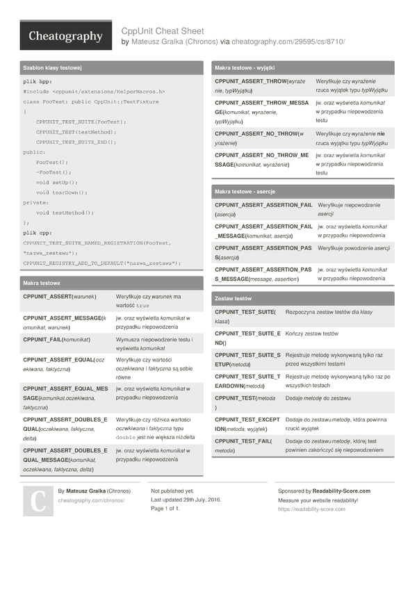 CppUnit Cheat Sheet by Chronos - Download free from Cheatography ...